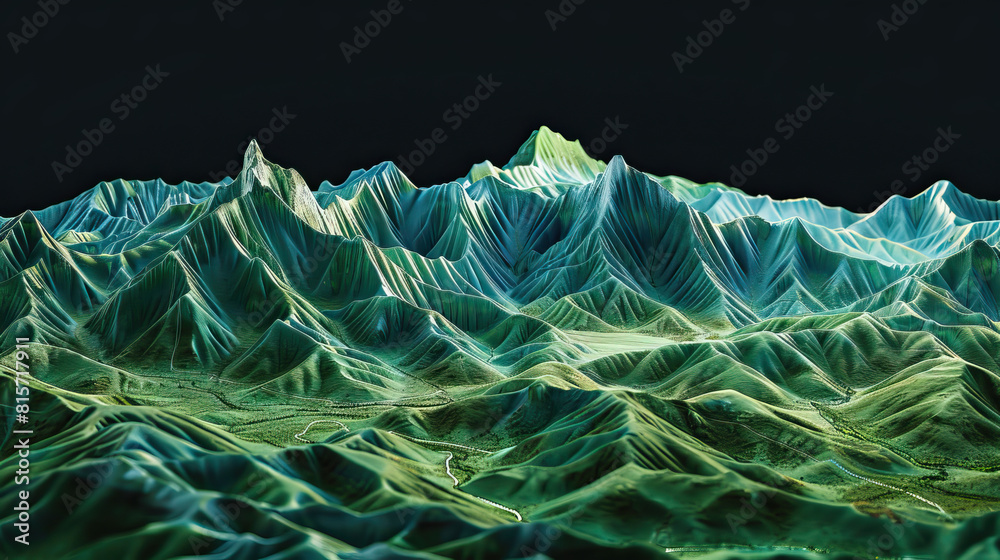 Technical visual illustration, mountain 3D LiDAR GIS aerial map ...