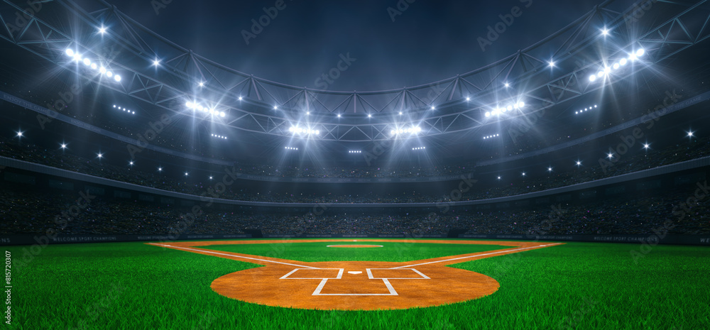 Modern sport stadium at night and baseball field ready for the match ...