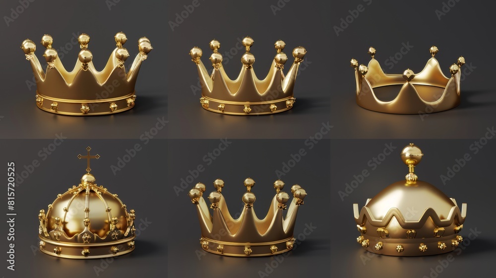 Realistic 3D modern illustration set of royal emblems made of gold from ...