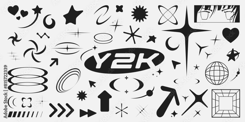 Y2K style design asset. Y2K retro futuristic elements for posters, flyers, banners, clothes ...