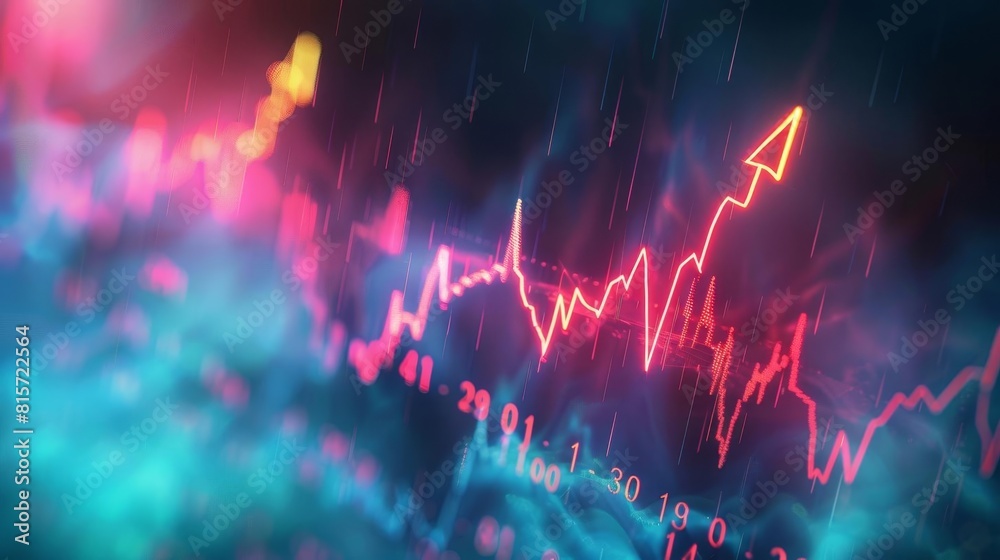 A conceptual image of a 3D graph showing a sharp upward trend with a ...