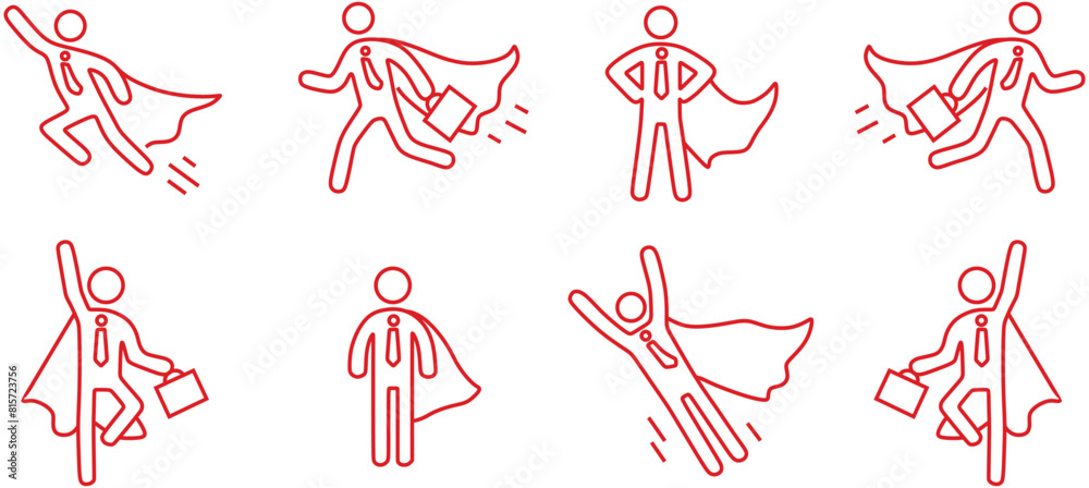 Superhero Business Pictogram Man line icon set in Red Color. Superhero ...