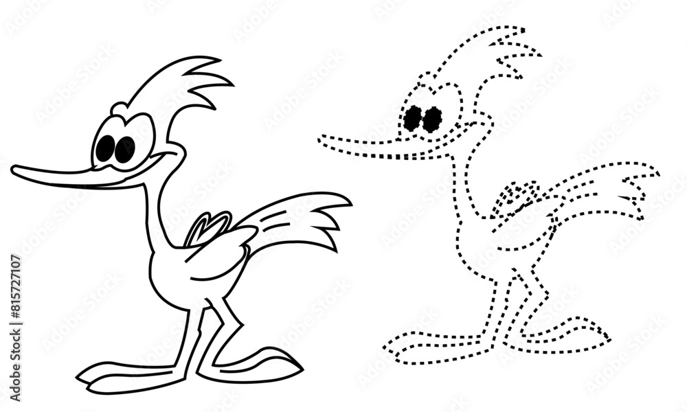 Cute Happy Roadrunner Bird Running Fast with Black and White Line Art ...