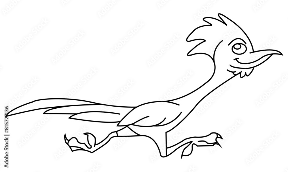 Cute Happy Roadrunner Bird Running Fast with Black and White Line Art ...