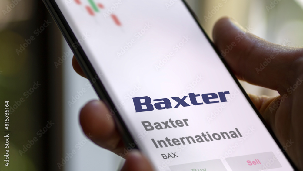 April 09th 2024 , Deerfield, Illinois. Close up on logo of Baxter ...