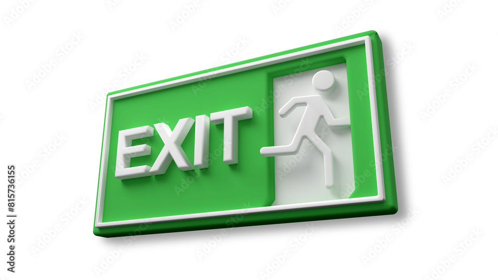 Exit and Fire Escape signs in rendered 3D style on transparent ...