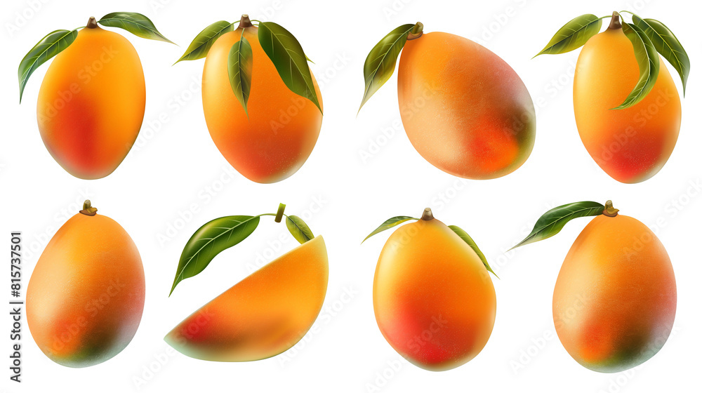set of fresh mangoes isolated on transparent background, mango cut out ...