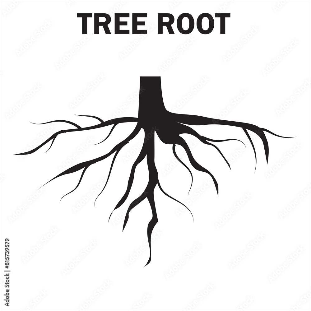 underground tree root cartoon. network structure, foundation soil ...