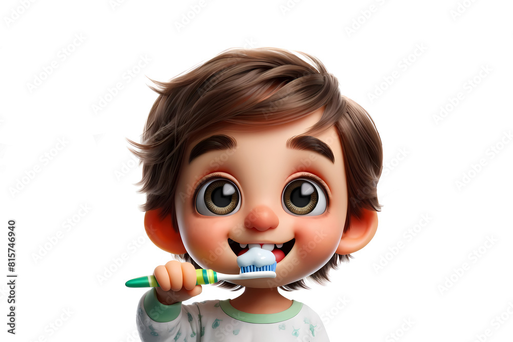 Cute Cartoon Child Brushing Teeth. Adorable Illustration with ...
