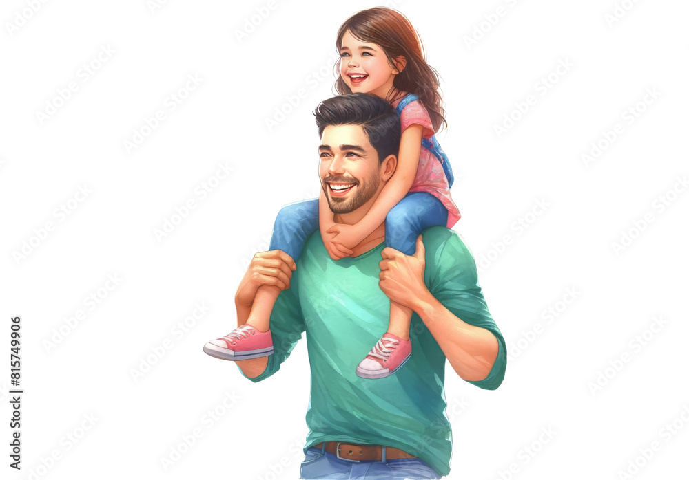 happy father carrying his daughter on his shoulders clipart Stock Photo | Adobe Stock