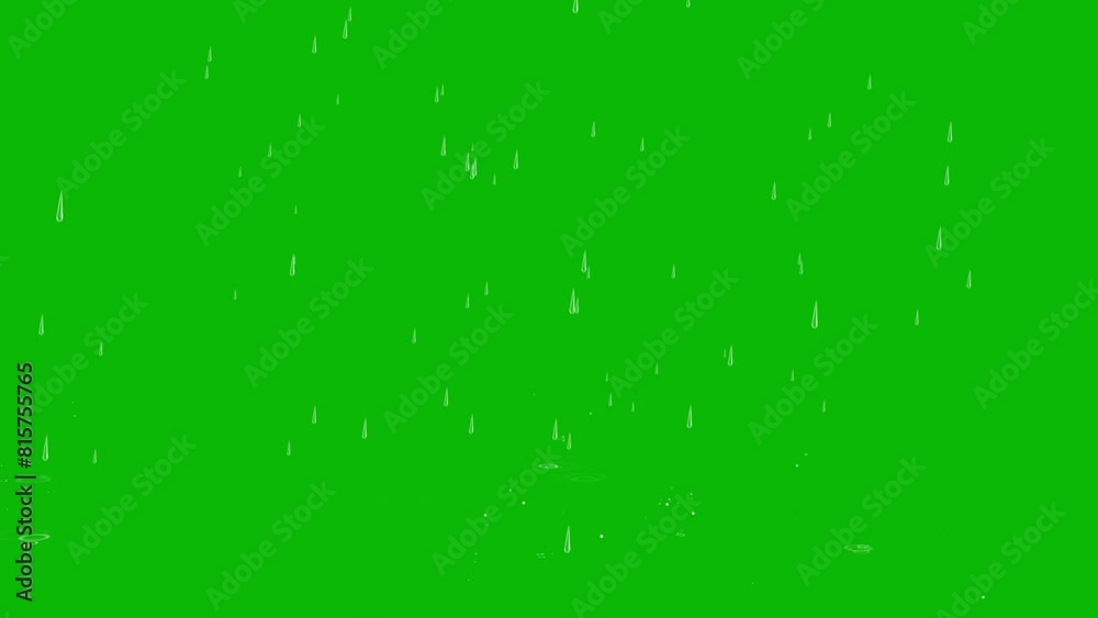 Green Screen Cartoon Rain falling effect with floor drop splash ...