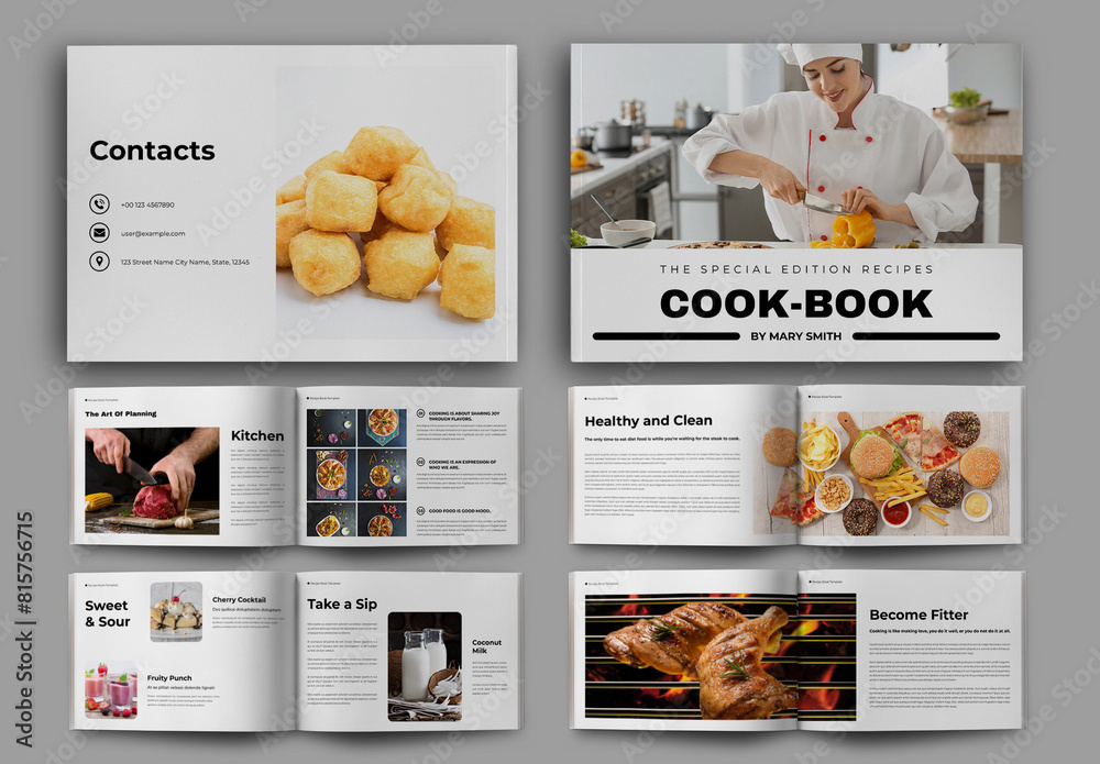 Cook Book Template Layout Landscape Stock Template | Adobe Stock