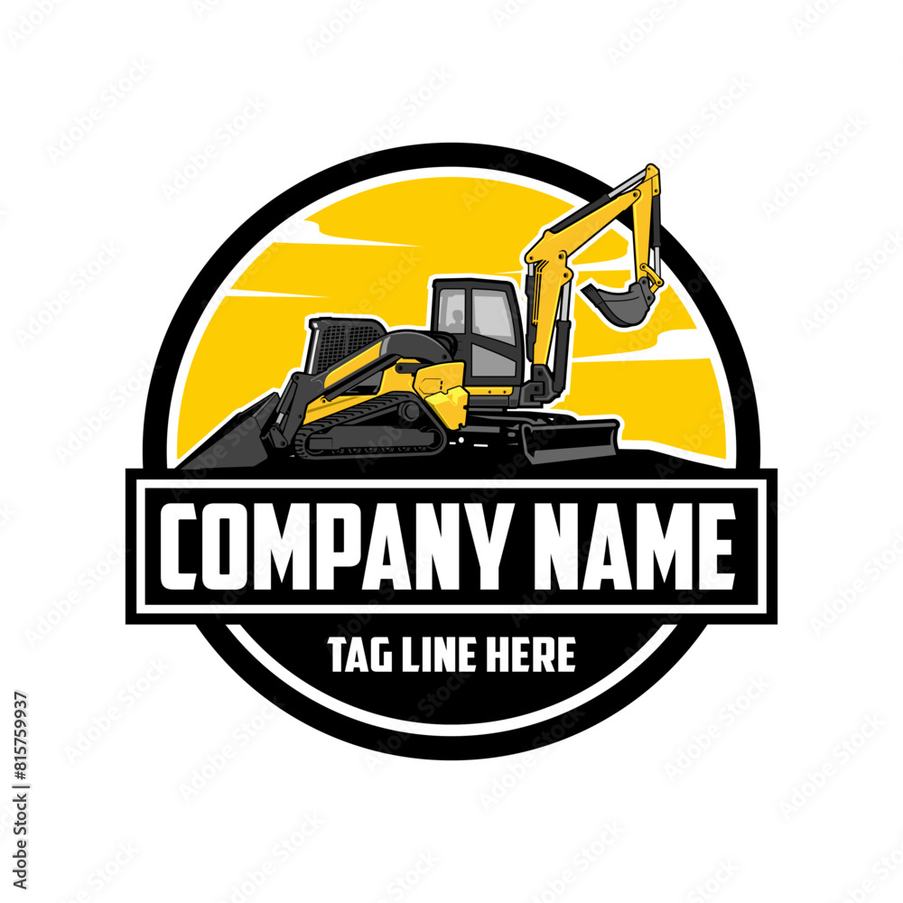 mini excavator, Skid steer loader company logo vector image Stock ...