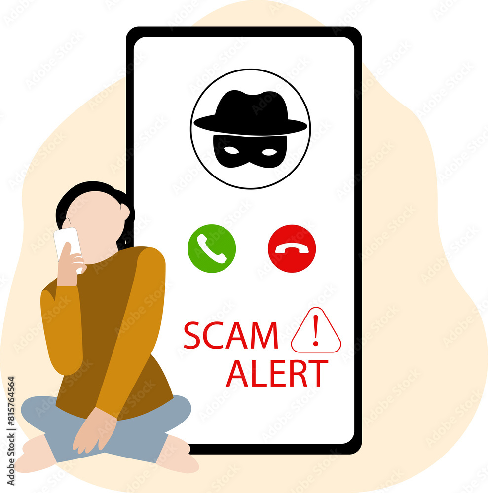 Scam Alert with woman ,Frightening woman with scam alert on mobile ...