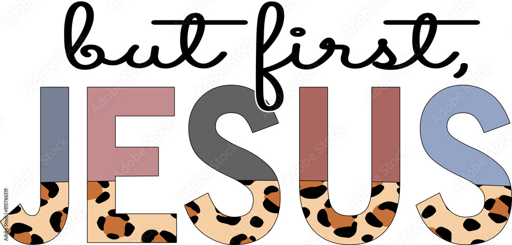 Sublimation png Leopard Print Jesus Text Art, Colorful Jesus Typography ...