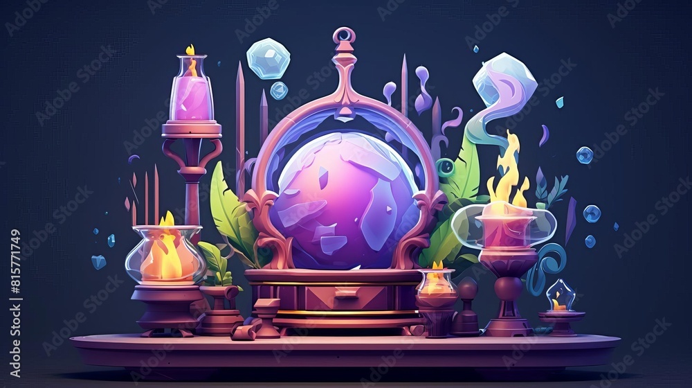 Enchanted objects flat design side view magical artifacts theme 3D ...