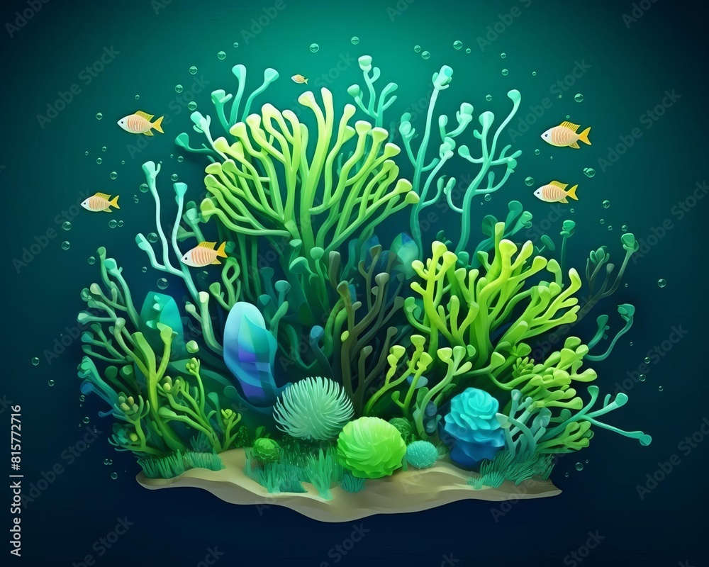 Marine algae flat design top view photosynthesis underwater theme 3D ...