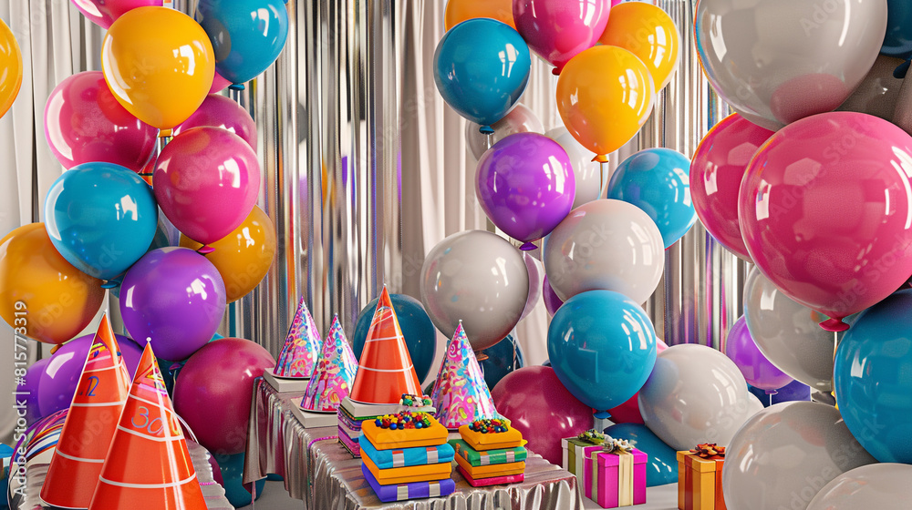 A balloon-filled birthday party with glossy balloons of all colors ...