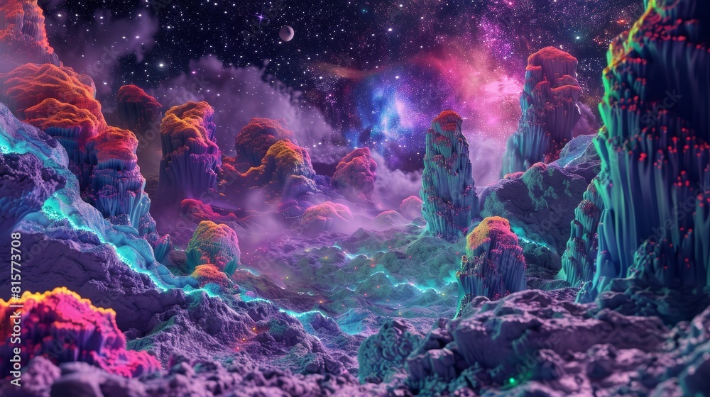 Surrealism 3D modeling of a heavenly realm, visualized as an alien ...