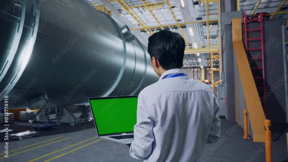 Back View Of An Asian Male Professional Worker Standing At The Pipe ...