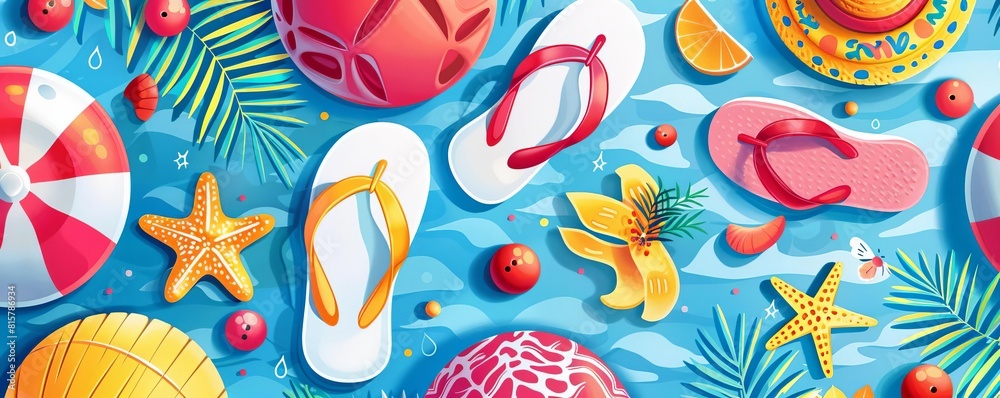 Colorful summer clipart collection including flip flops, beach balls ...