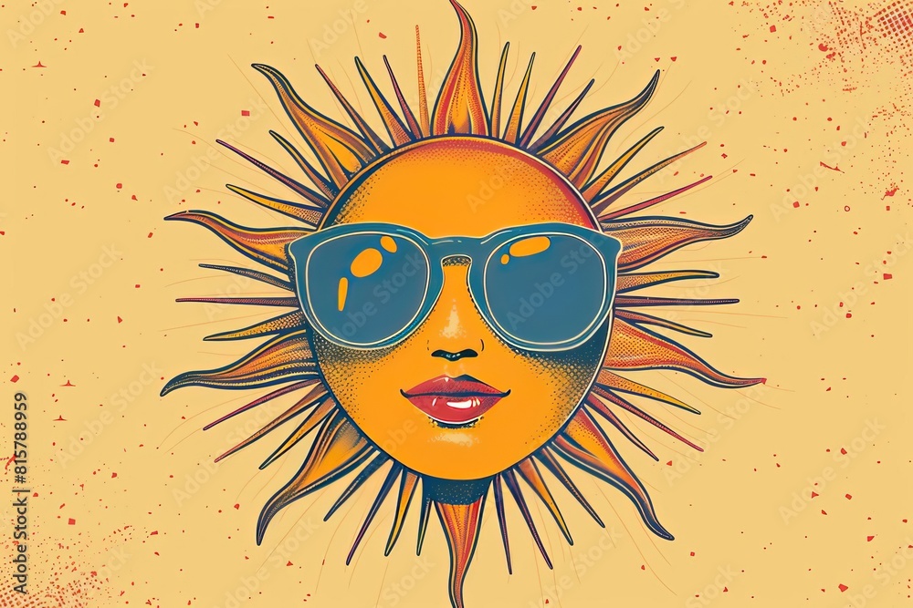 Minimalist summer clipart of a sun with stylized rays and a pair of ...