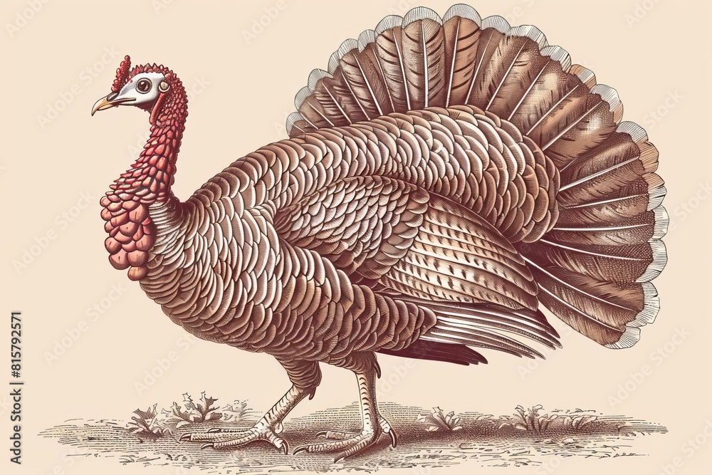 Vintage turkey clipart, drawn with intricate line work and classic ...