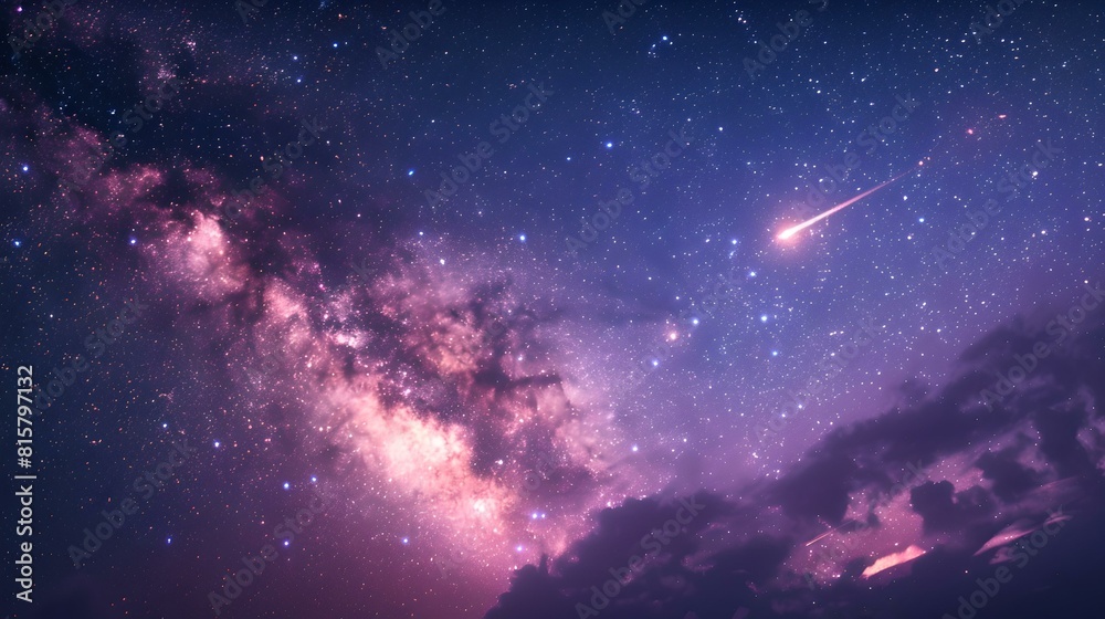 Majestic purple night sky with twinkling stars and a shooting star ...