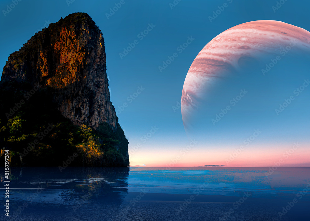 mysterious outer space alien landscape during dawn, planet space ...