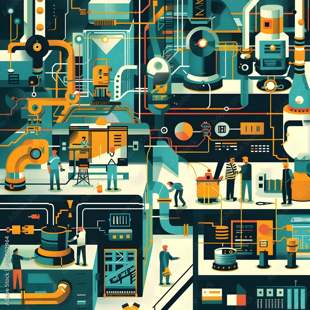 infographic employees working in a factory Stock Illustration | Adobe Stock