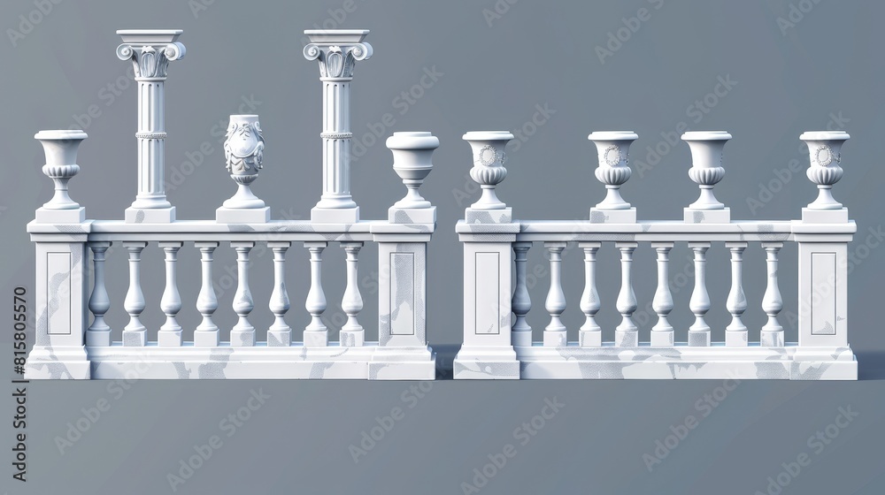 The baroque stone railing set includes a banister with pillars and an ...
