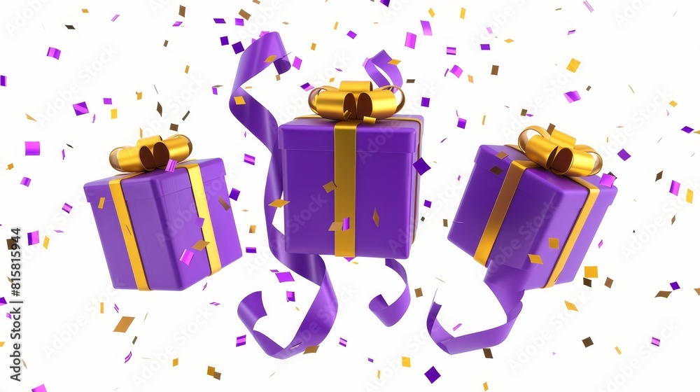 Animation of gift boxes opening in 3D, closed and open purple present ...