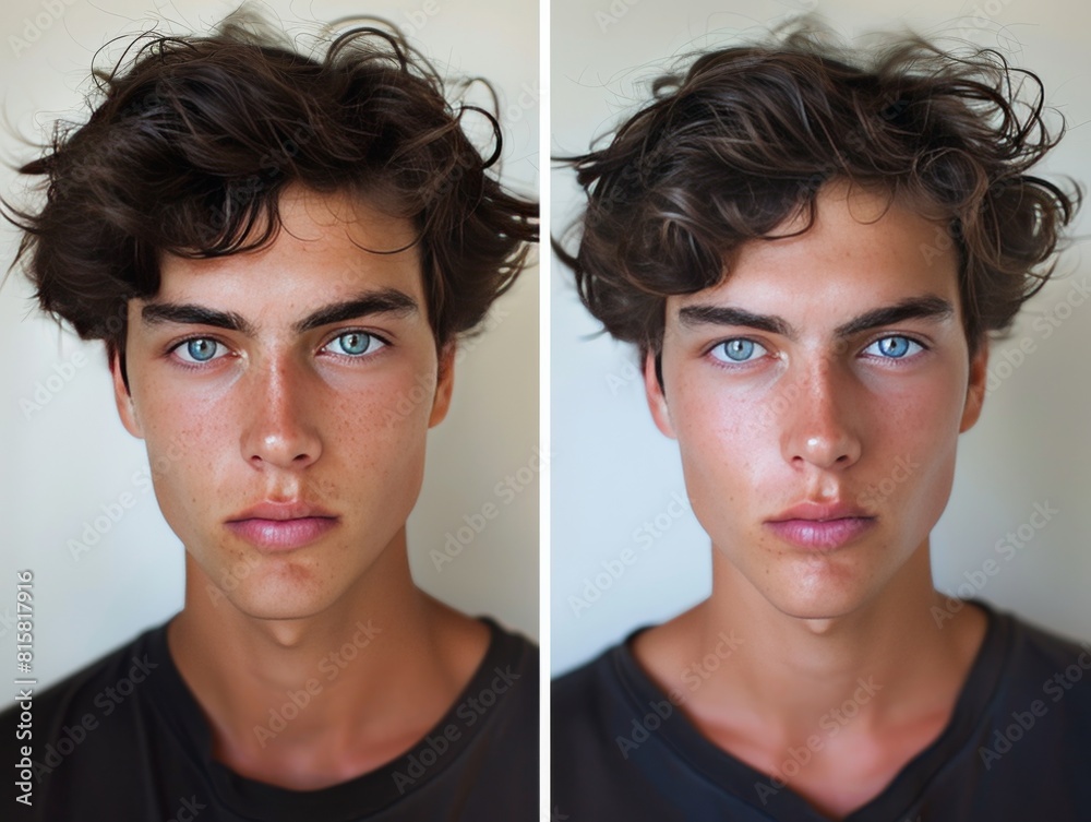 A photo series demonstrating how a man's look transitions from a ...