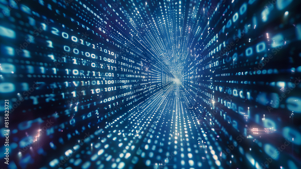 A pulsating grid of binary code, casting a hypnotic glow as it scrolls endlessly across a ...