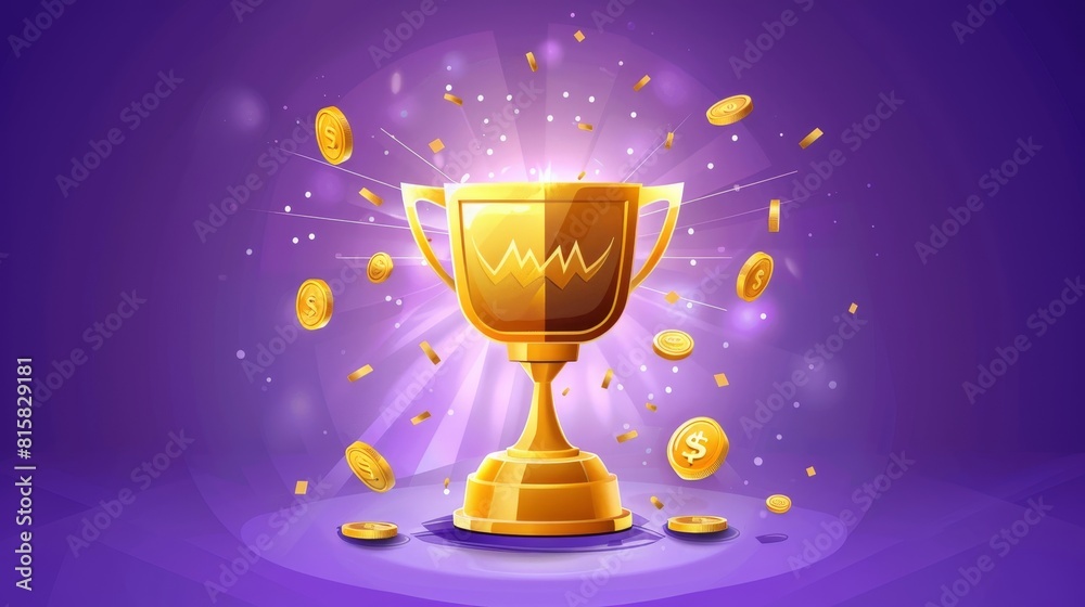 Game or level win popup button banner. Winner badge design for trophy. Victory interface ...