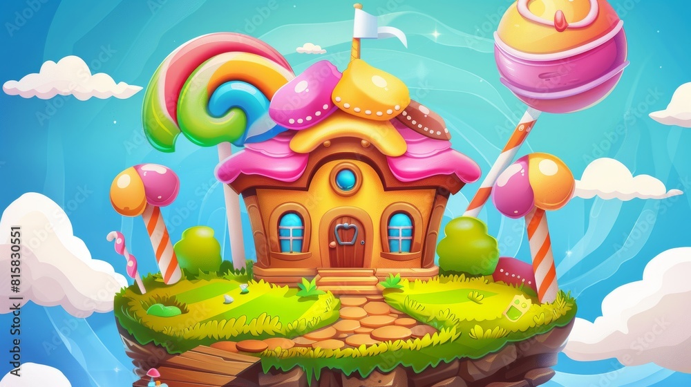 The candy land house is a sweet chocolate cartoon game set that has a ...