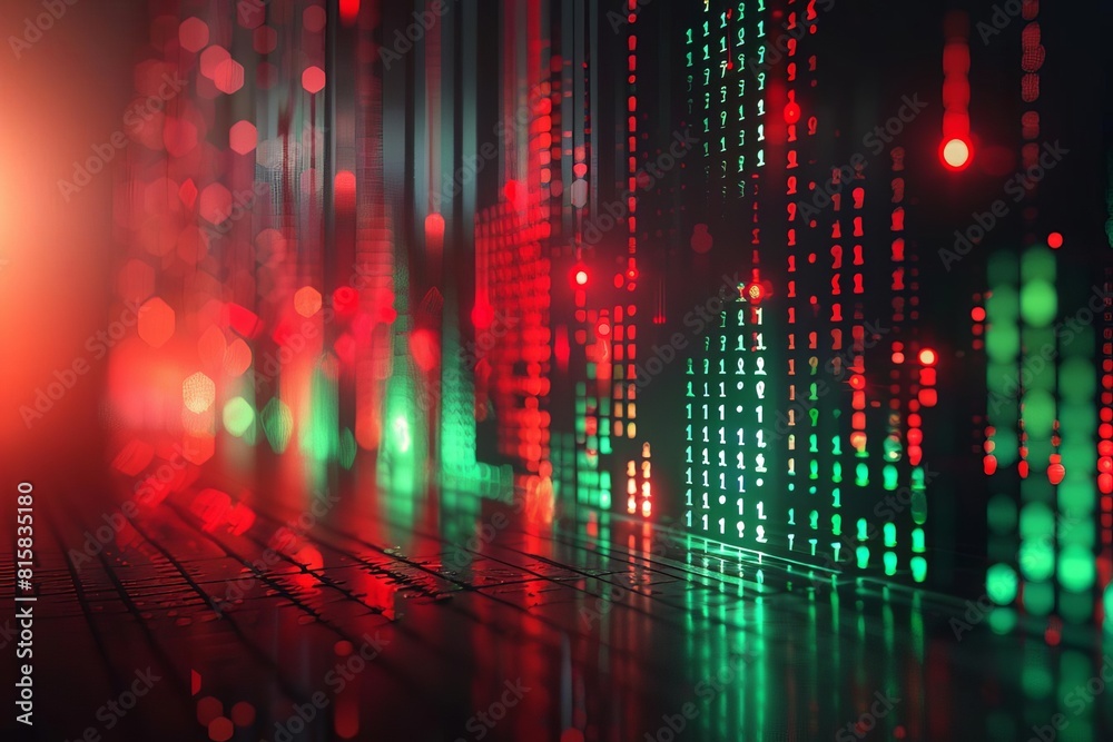 Binary code. Red and green color scheme. Futuristic technology background. 1s and 0s. Computer ...