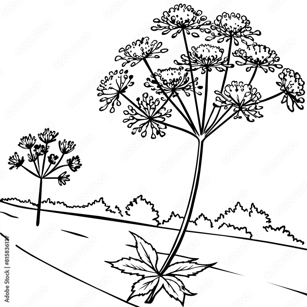 Queen Anne Lace flower outline illustration coloring book page design ...