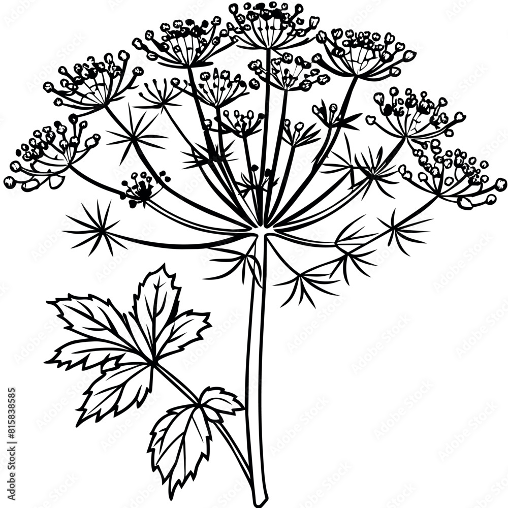 Queen Anne Lace flower outline illustration coloring book page design ...