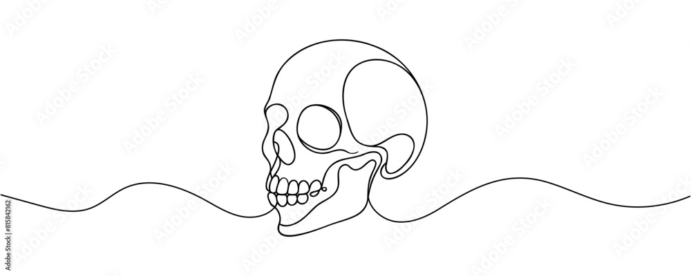 Human scull. One line continuous Halloween skull isolated on white ...