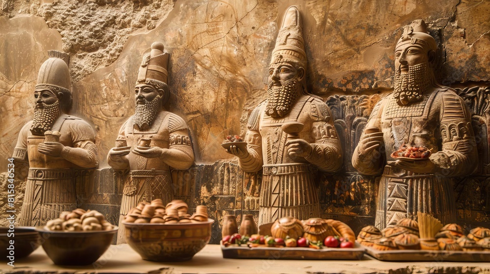 A scene of Sumerian priests conducting a religious ceremony in a ...