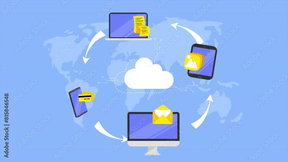 Animated Computing and Data Cloud Technology Concept Design Background ...