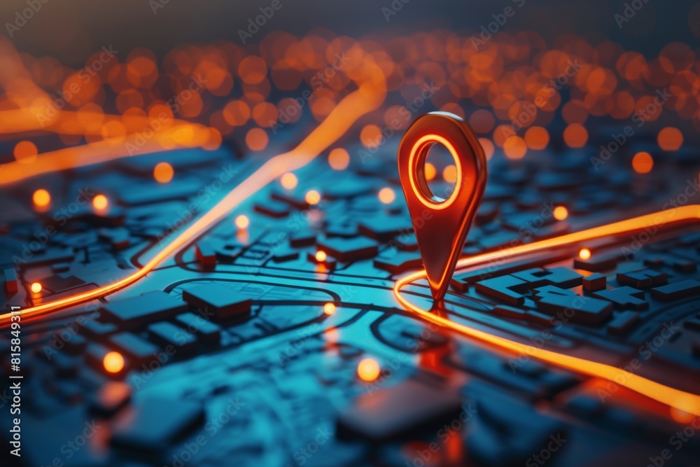 Digital hand set location on map with two pins. AI technology in GPs ...