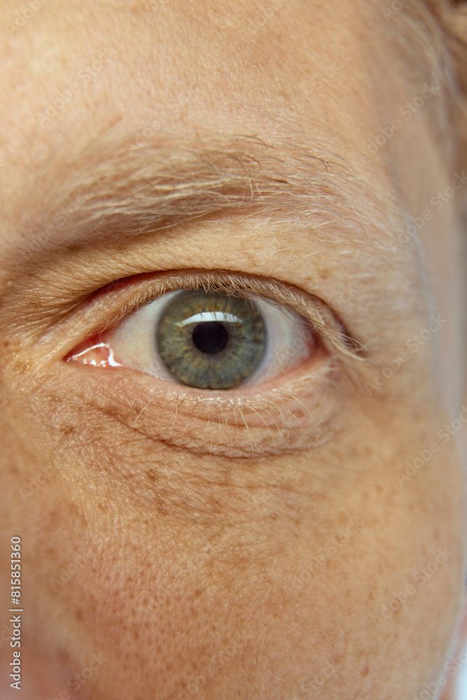 Close-up image of male face focusing on eyes. Detailed textures of skin ...
