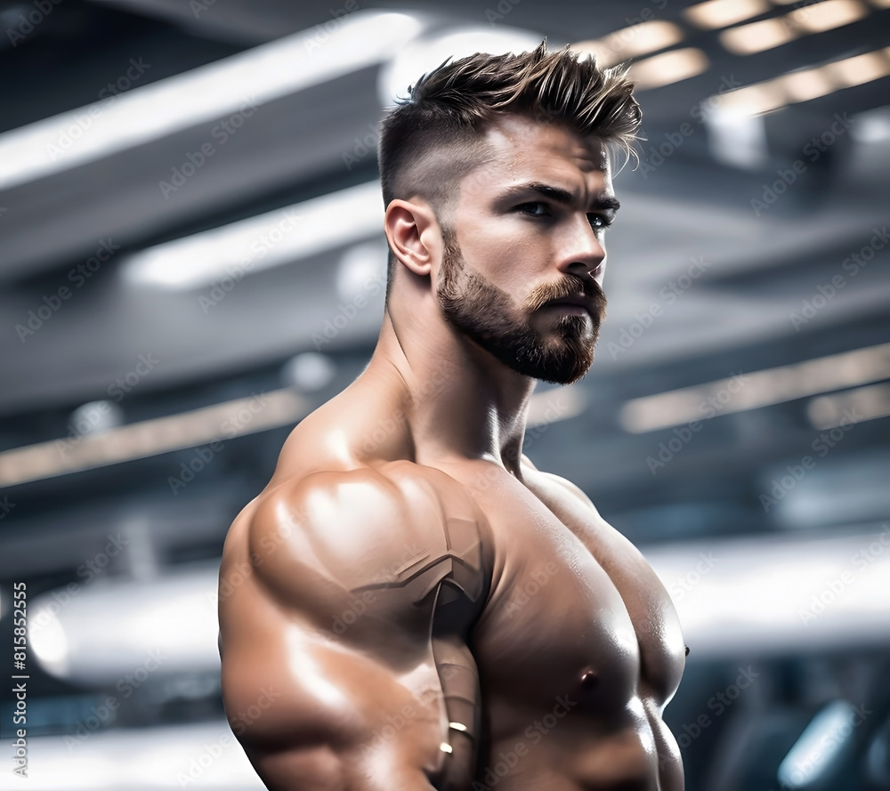 Portrait men healthy body weak smile in joy, in white gym background ...