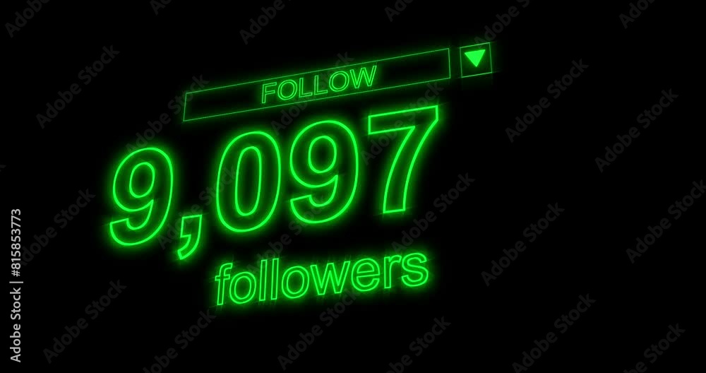 Green Neon 3D Social media notification follower, counting up to over ...