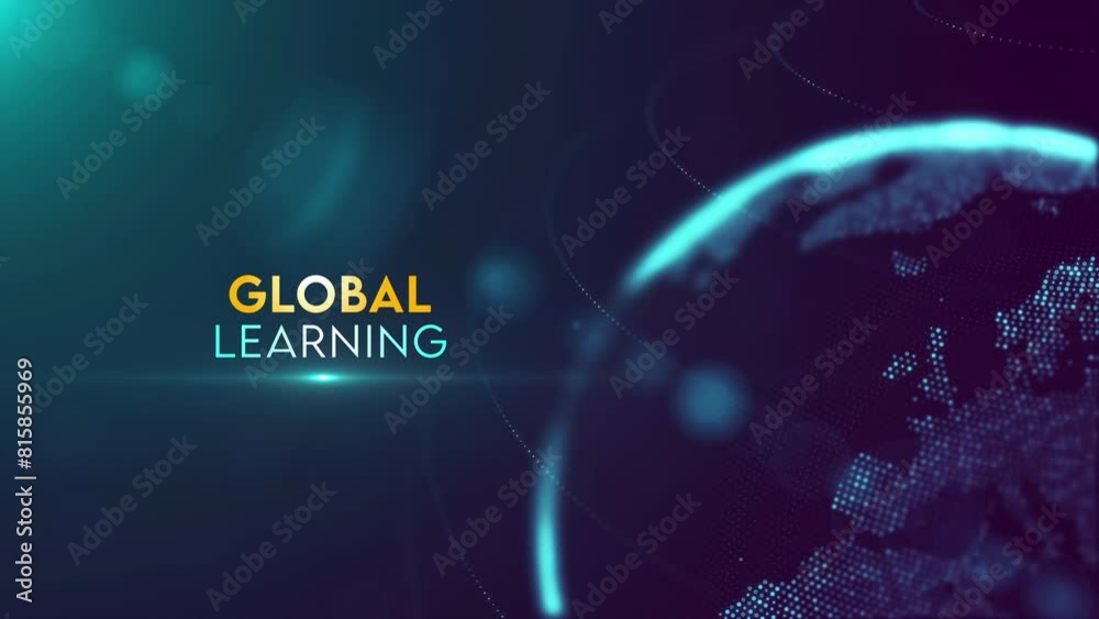 Global Learning Lettering On Blue Violet Shiny Partial View Of Dotted ...