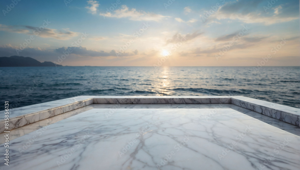 Modern White Marble Platform with Tranquil Ocean Sky Setting Stock ...