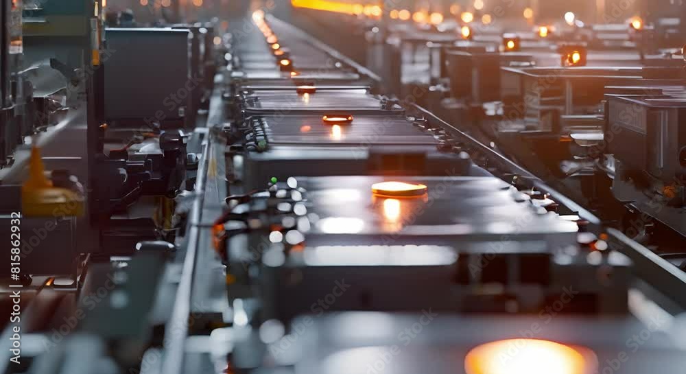 Battery Cell Assembly Line in Mass Production: A Close-Up View. Concept ...