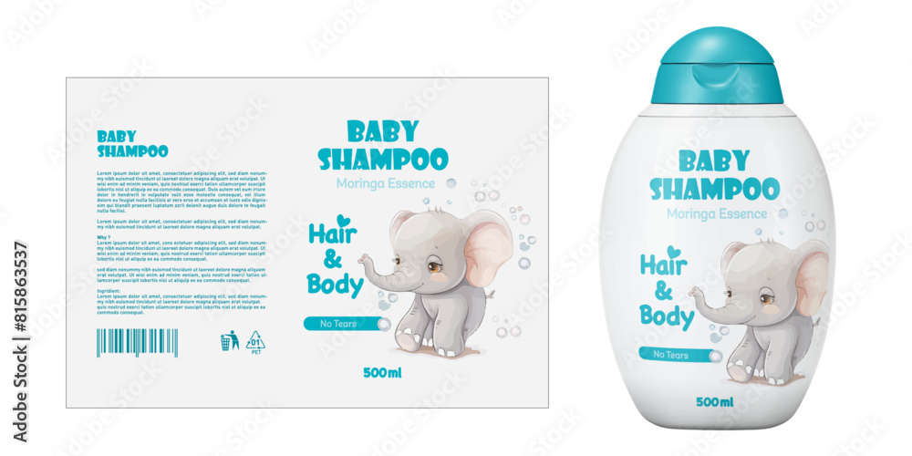 Vetor de Baby care product label template design, Baby Shampoo package ...